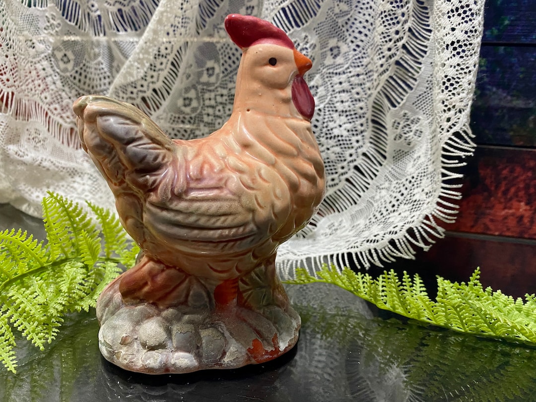 Rooster Statue Ceramic Barn Animal Bird Figurine French Kitchen Rustic ...