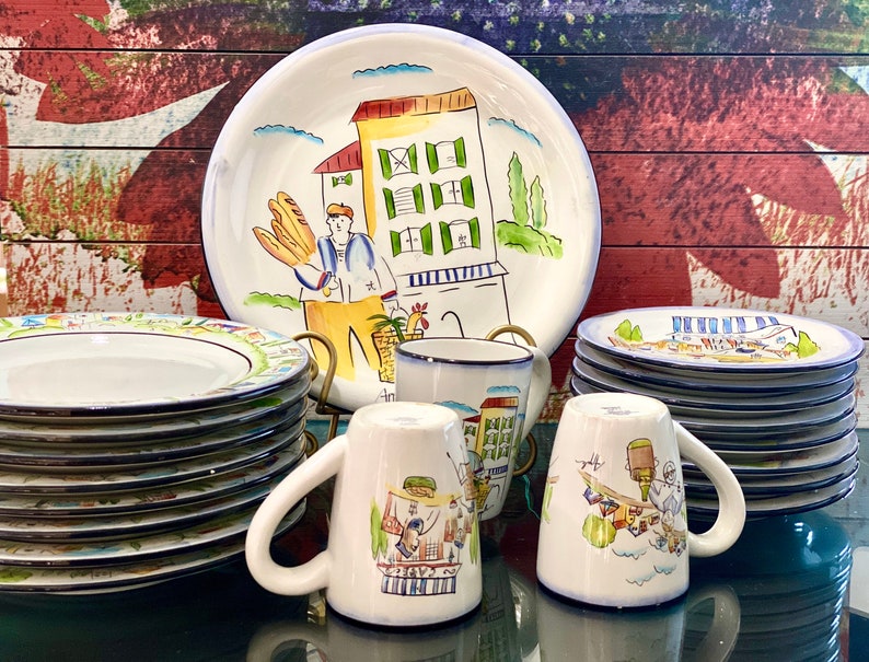 SAKURA Provence France Dinner Plate Set Handpainted Earthenware ...
