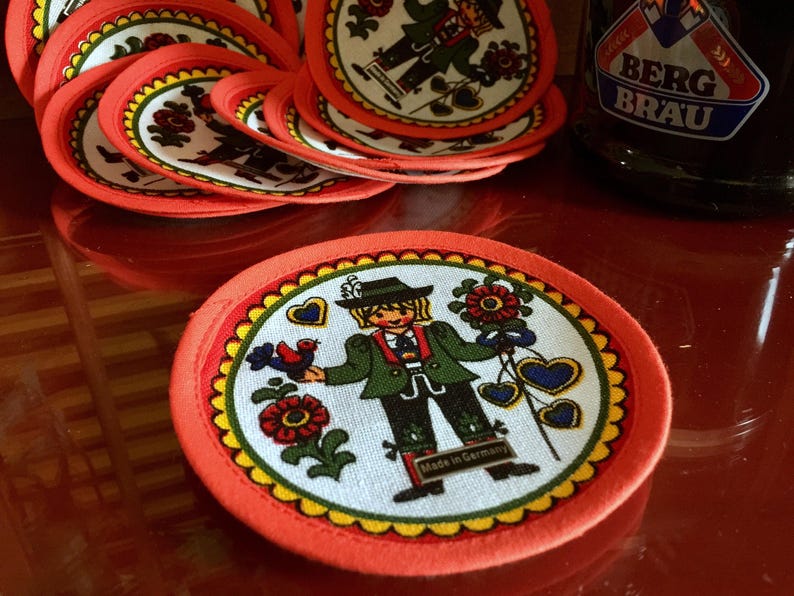 German Folk Art Boy Fabric Coasters Round Bavarian Traditional | Etsy