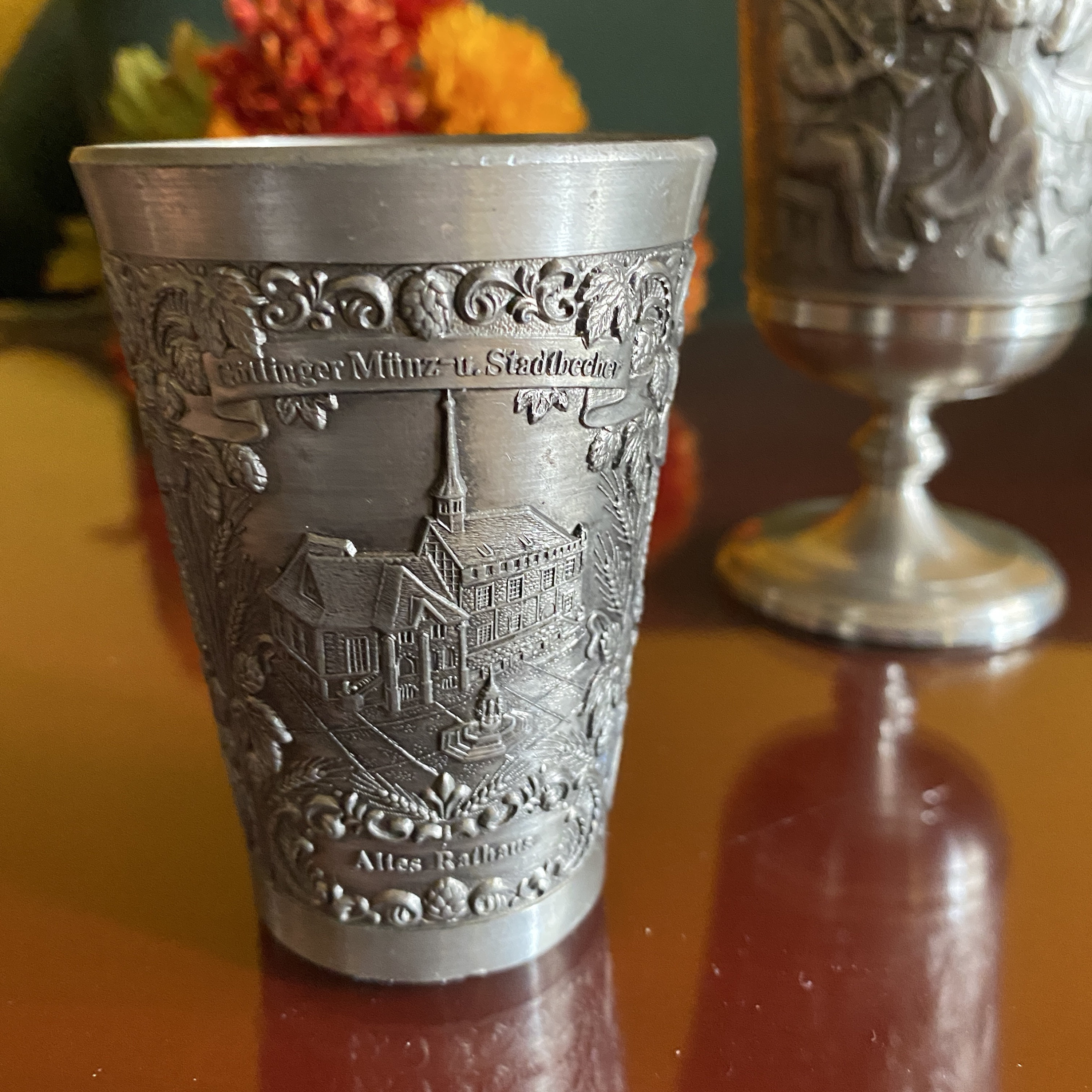 German Goblet Pewter Shot Cup Drinking Bar Collectible Folk Decor ...