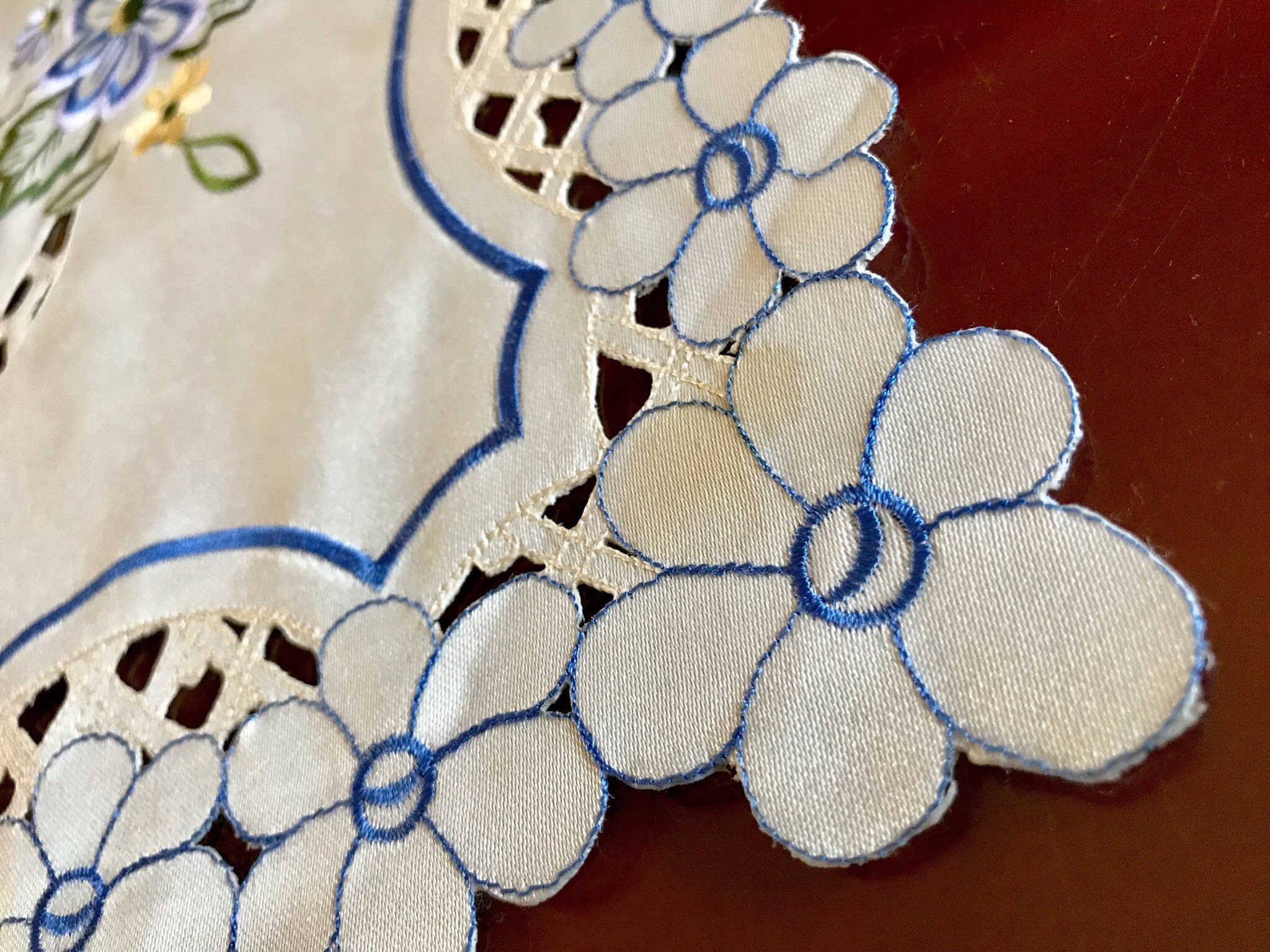 French Blue Floral Lace Table Runner Embroidery Doily Wedding | Etsy