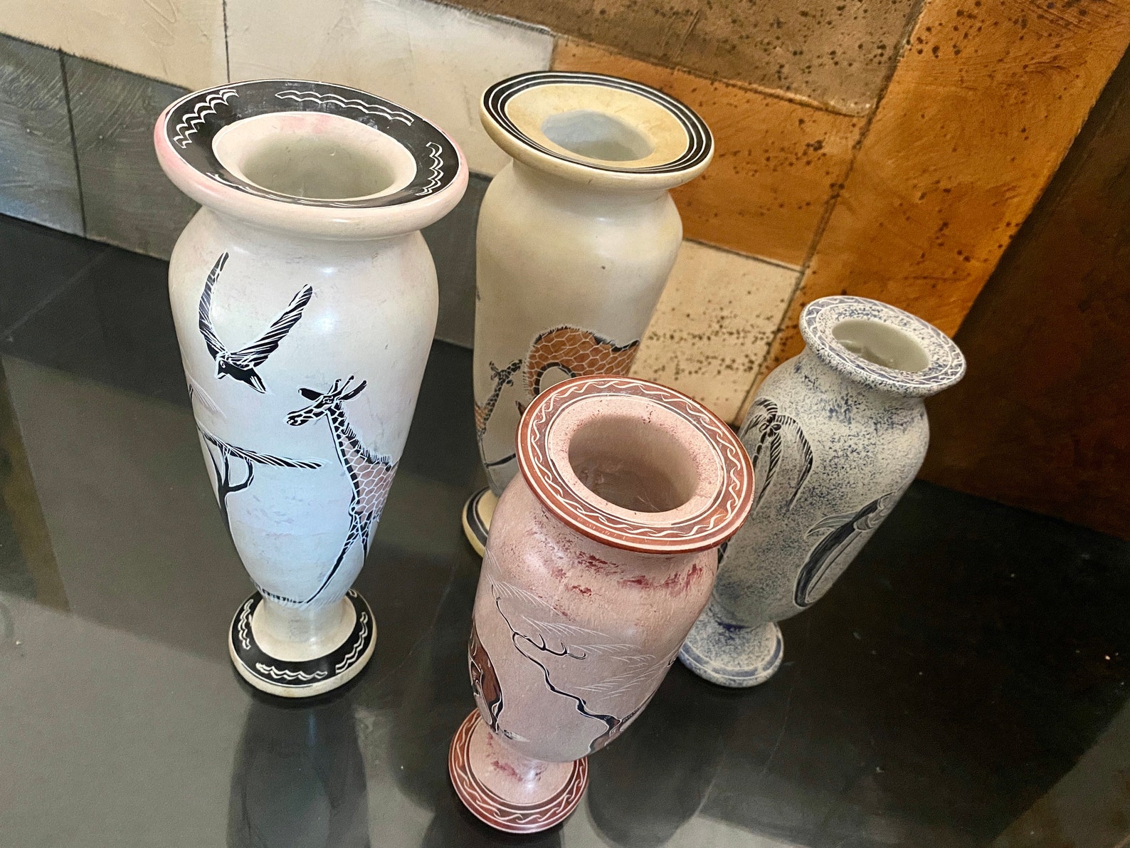 Safari Animal Vases Trophy Soapstone Handmade African Art Lion Decor ...