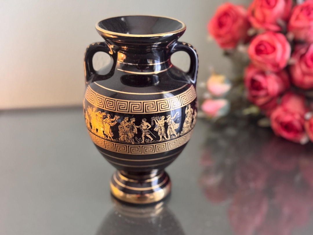 Ancient Greece Goddess Vase Amphora 24K Gold Handmade Cobalt Porcelain ...