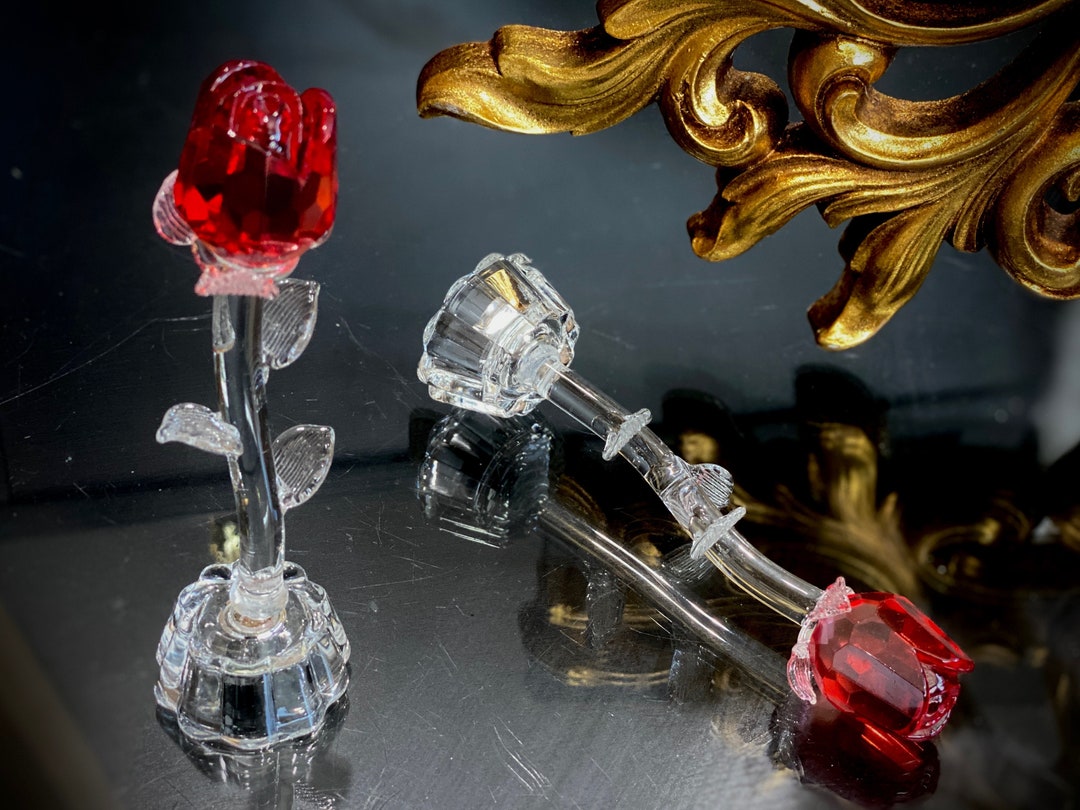 Crystal Glass Red Rose Victorian Statue Proposal Gift Romantic Decor ...