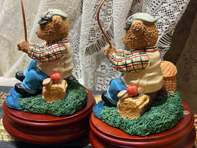 Fishing Teddy Bear Figurines Shelf Decor Animal Statue Boy | Etsy