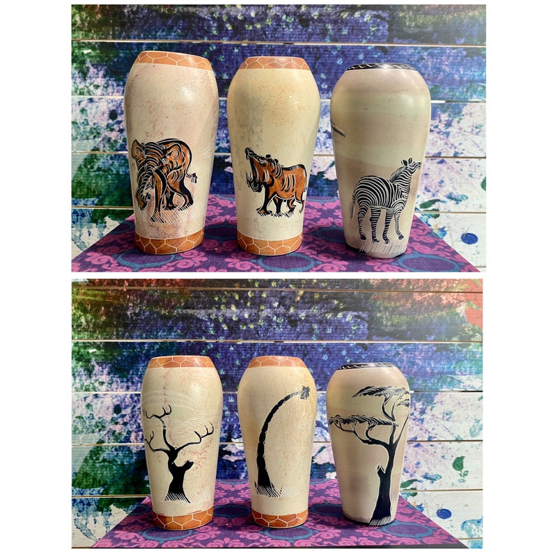 Safari Animal Bud Vases Soapstone Handmade African Art Decor Giraffe ...