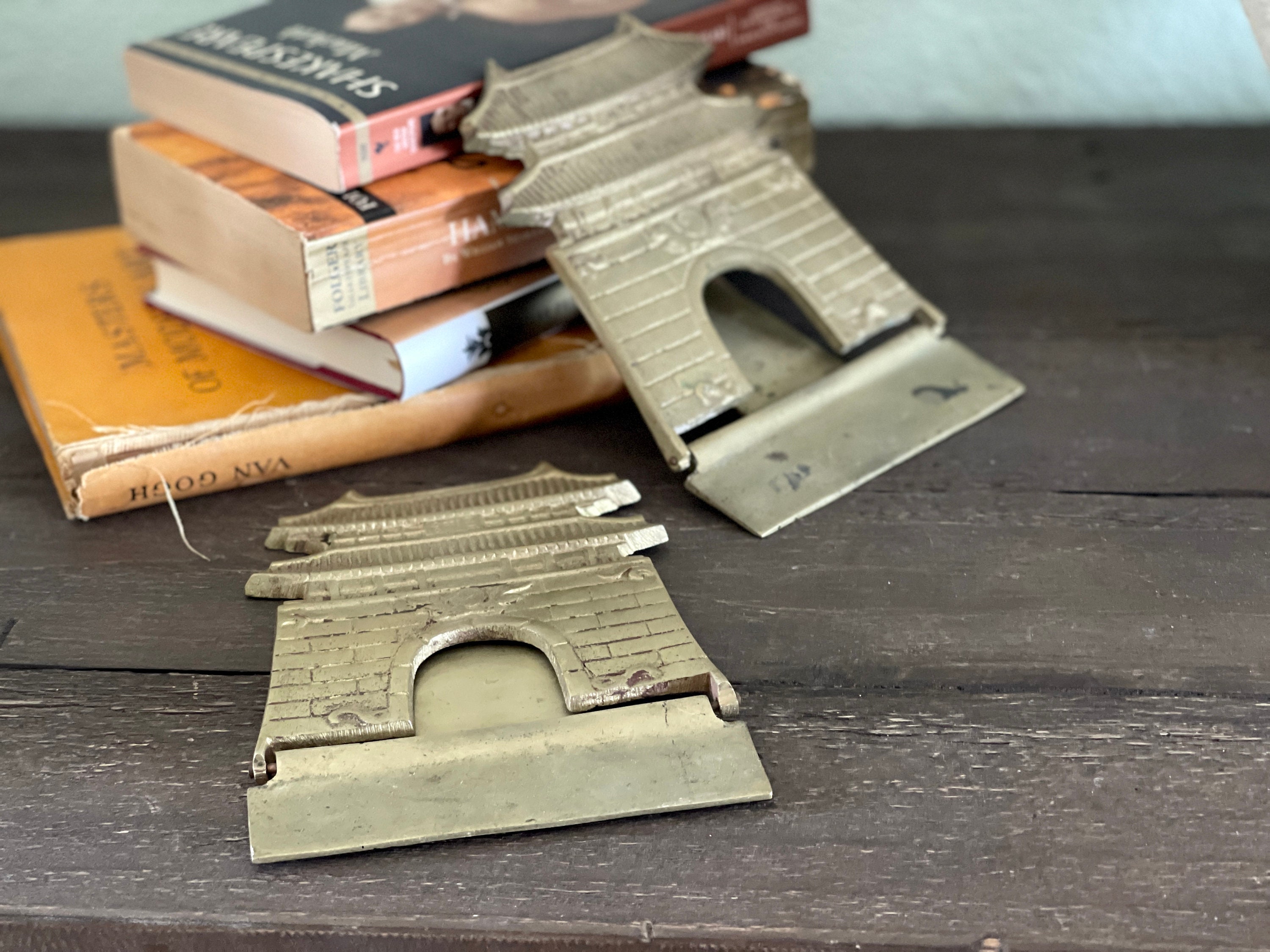 Brass Folding Bookends Korean Asian Pagoda Temple Bronze Castle ...