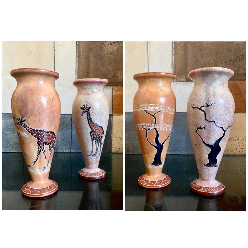 Safari Animal Vases Trophy Soapstone Handmade African Art Lion Decor ...