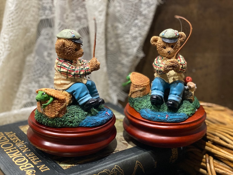 Fishing Teddy Bear Figurines Shelf Decor Animal Statue Boy - Etsy