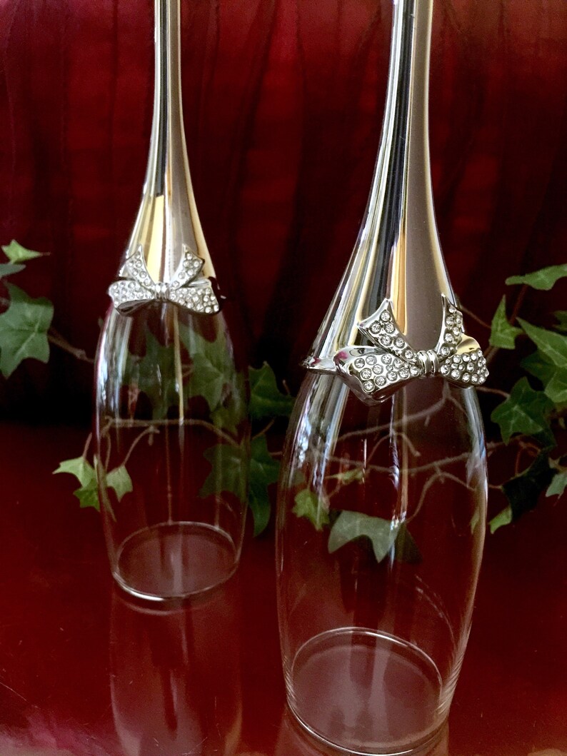 Jeweled Bow Stem Glass Flutes Wedding Toast Groom Bride Unity - Etsy