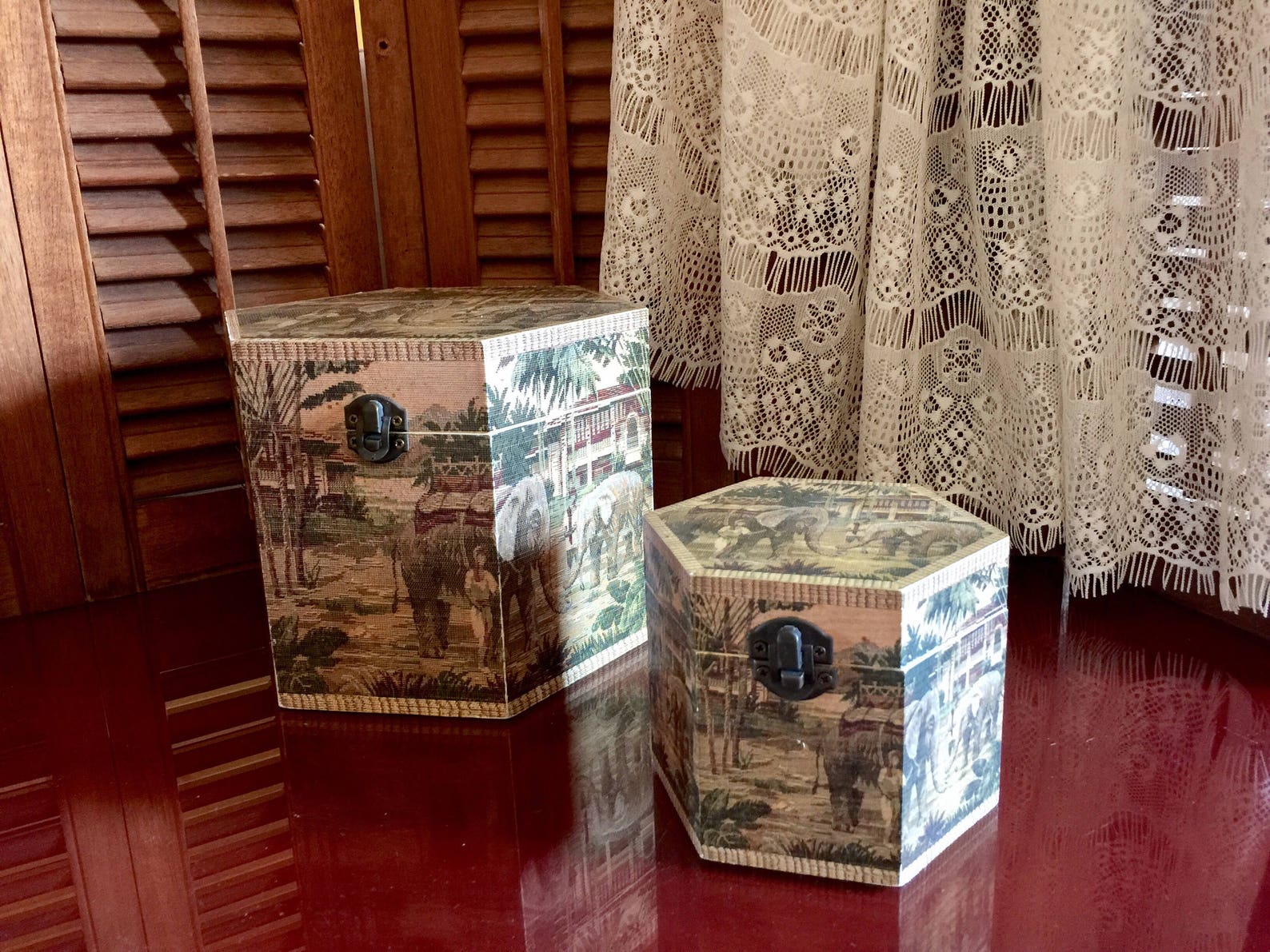 Safari Elephant Storage Box Set Two Hexagon African Indian Ethnic ...