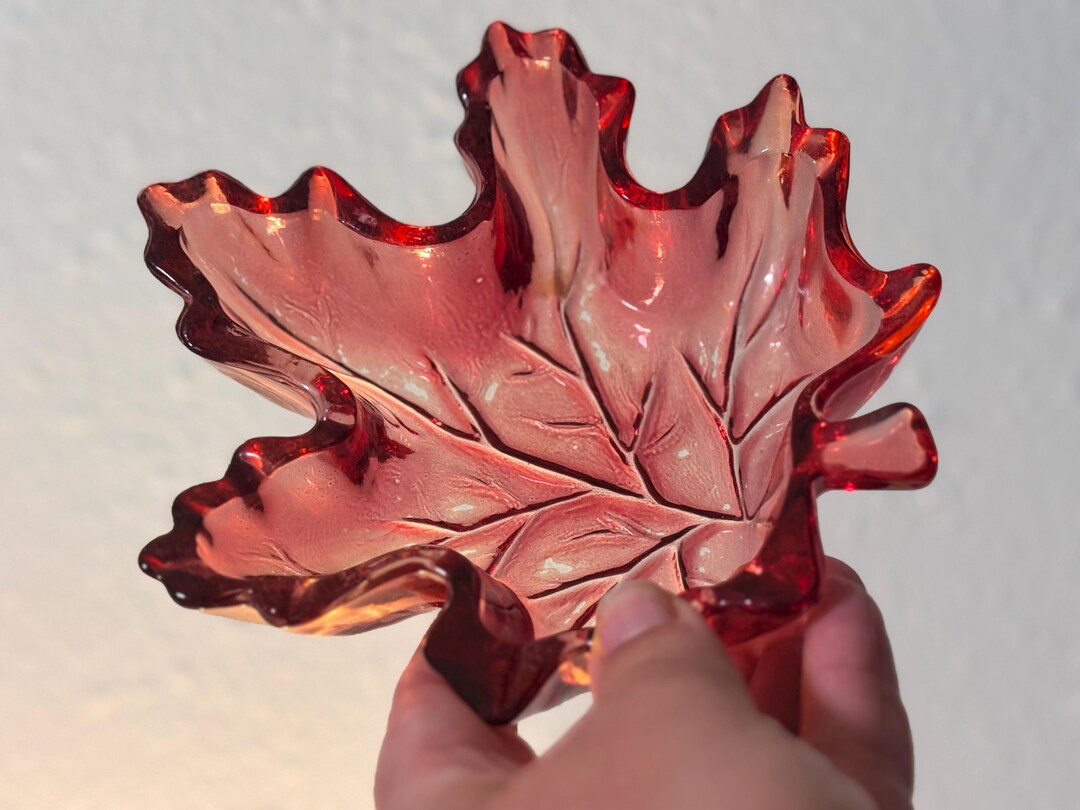 Maple Leaf Glass Dish Red Leaf Shape Autumn Harvest Thanksgiving Snack ...