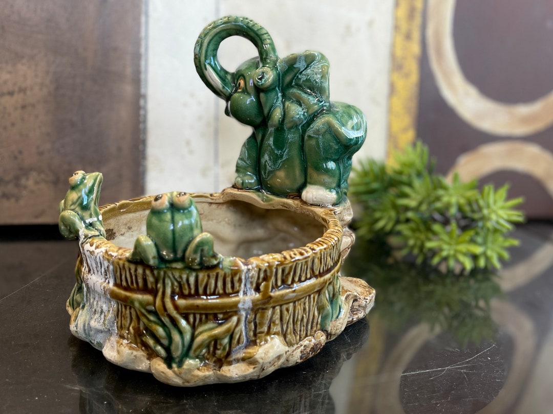 Ceramic Planter Elephant Bowl Garden Frogs Plant Rot Succulent Bamboo ...
