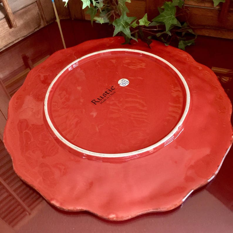 Coral Red Ceramic Platter Large Appetizer Dish Retro Harvest - Etsy