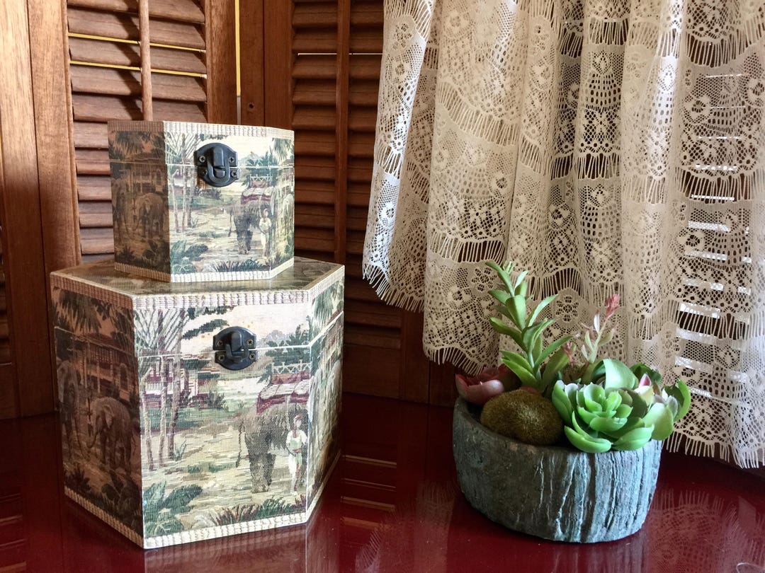 Safari Elephant Storage Box Set Two Hexagon African Indian Ethnic ...