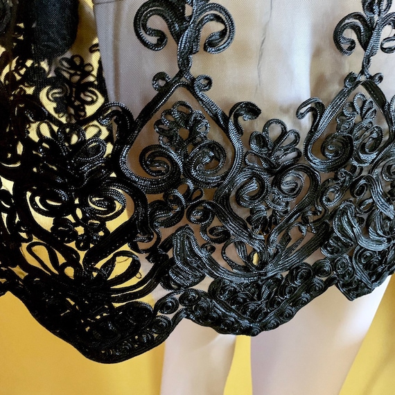 Black Mesh Top Floral Soutache Ribbon Embroidery Blou… - Gem