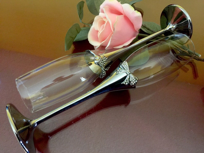 Jeweled Bow Stem Glass Flutes Wedding Toast Groom Bride Unity - Etsy