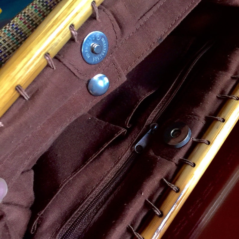 Retro Hand Woven Fabric Purse Wooden Handles Bamboo Beach | Etsy