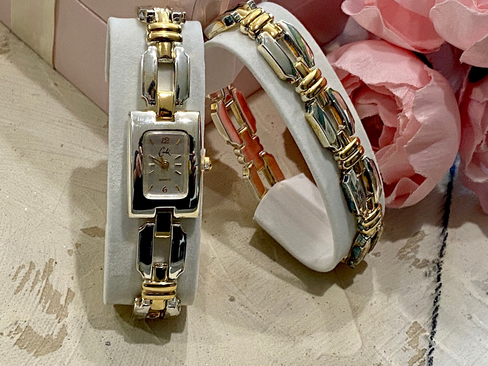 Cache Bracelet Watch Set Link Chain Quartz Silver Gold Bridal | Etsy