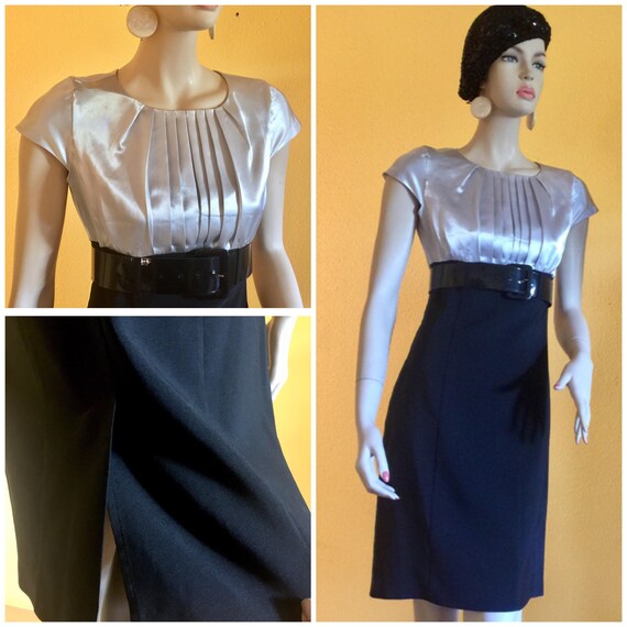 Metallic Silver Pencil Dress Retro Flapper Pleated Bo… - Gem