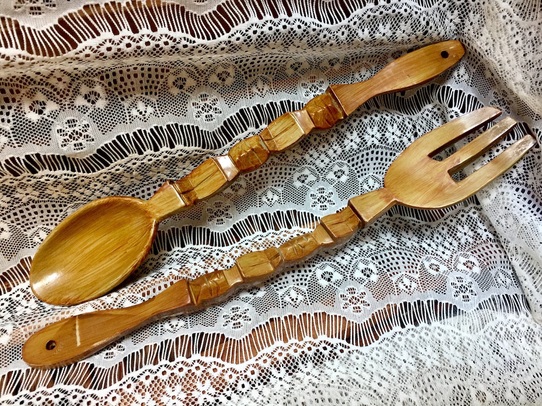 Hand Carved Wooden Spoon Fork Tiki Totem Kitchen Wall Hanging African ...