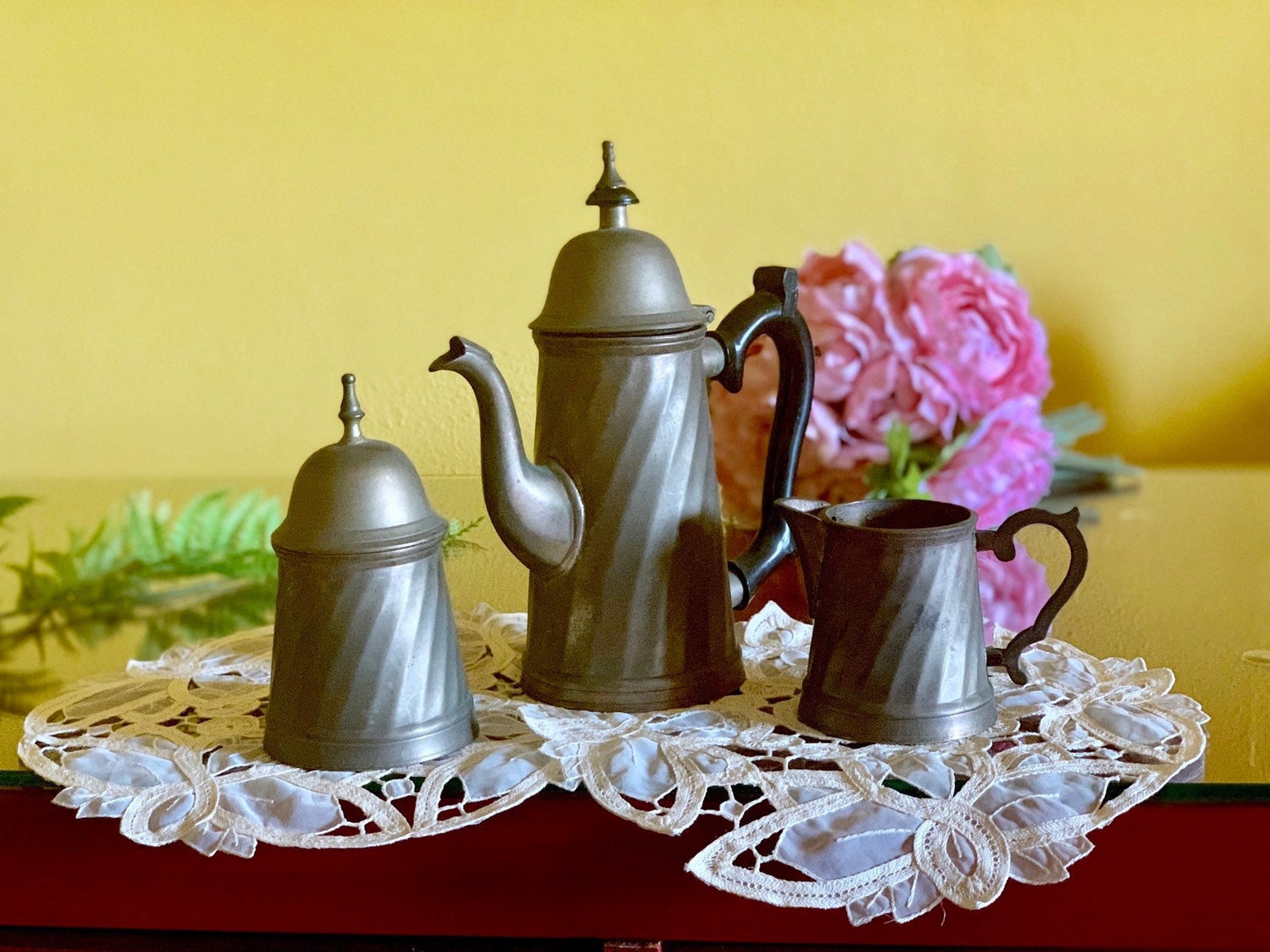 Antique Brass Teapot EPNS Kettle Creamer Sugar Bowl Hinged | Etsy