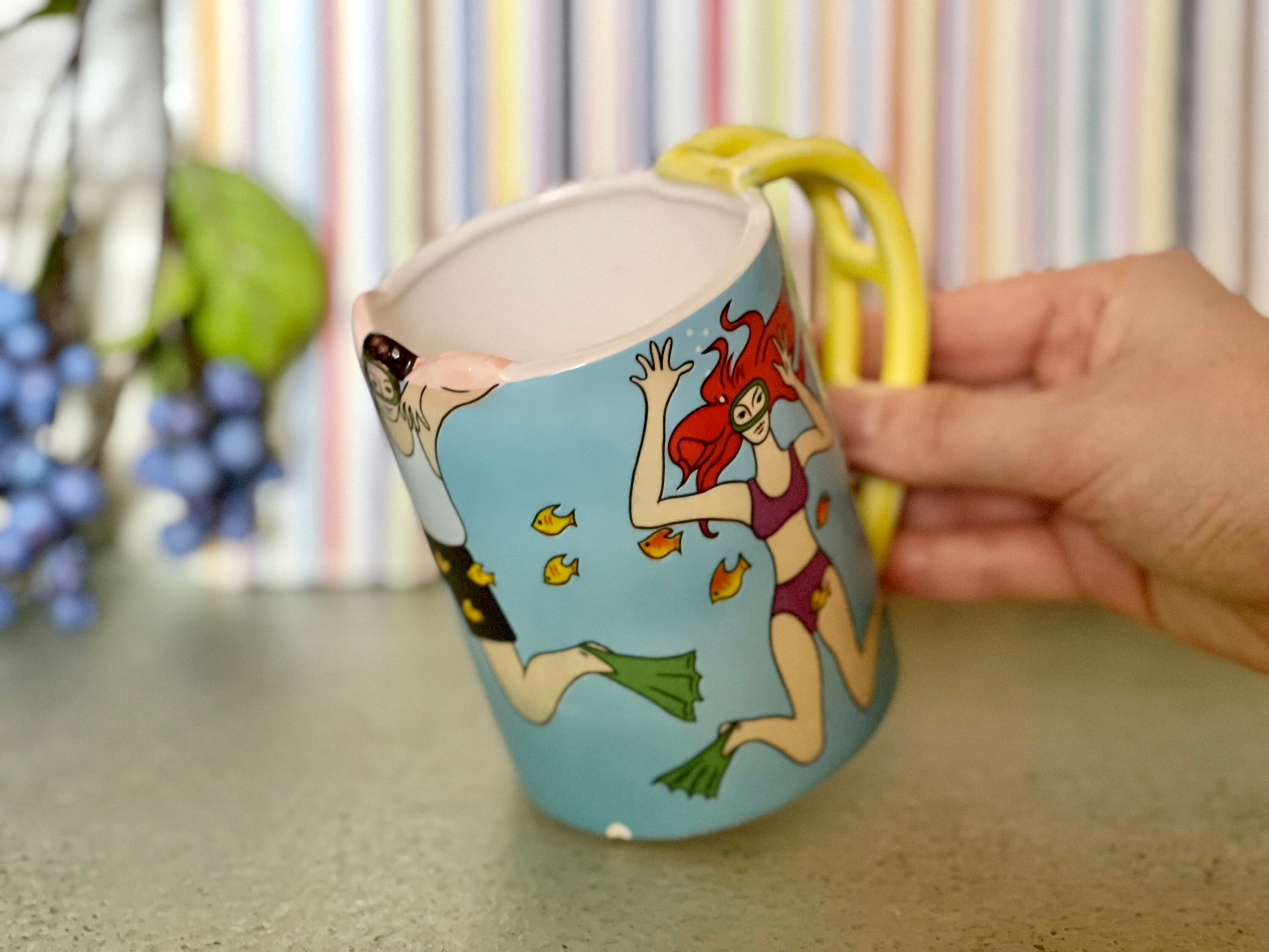 Retro Coffee Mug Swimmer 80s Ceramic Pool Party Tea Coffee Cup Hot Cold ...