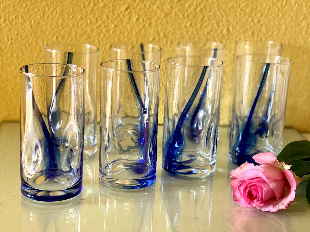 Highball Drinking Glasses Blue Ribbon Thumbprint Juice Rock Glass ...
