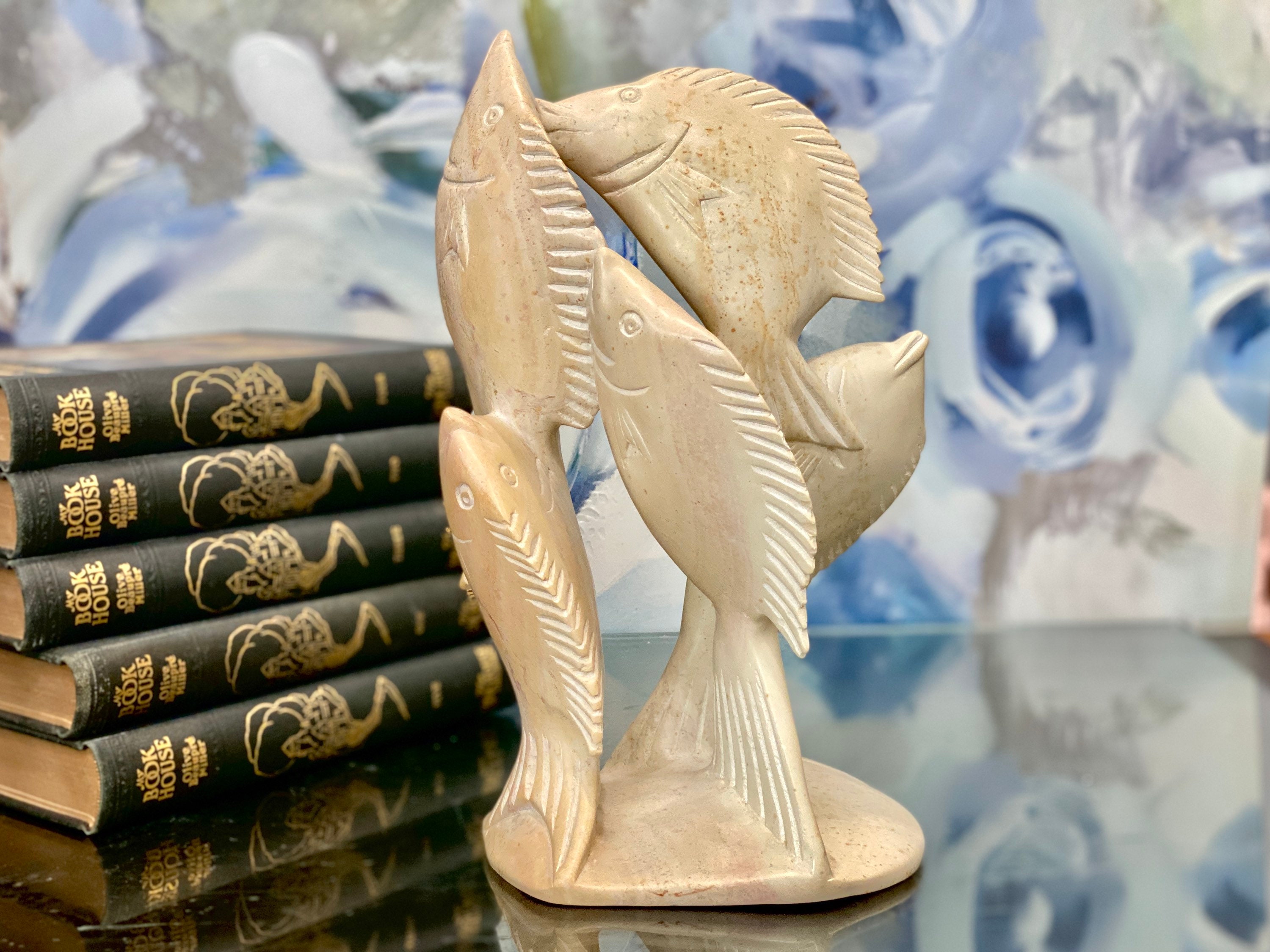 School of Fish Statue Stone Nautical Art Dolphin Handmade | Etsy