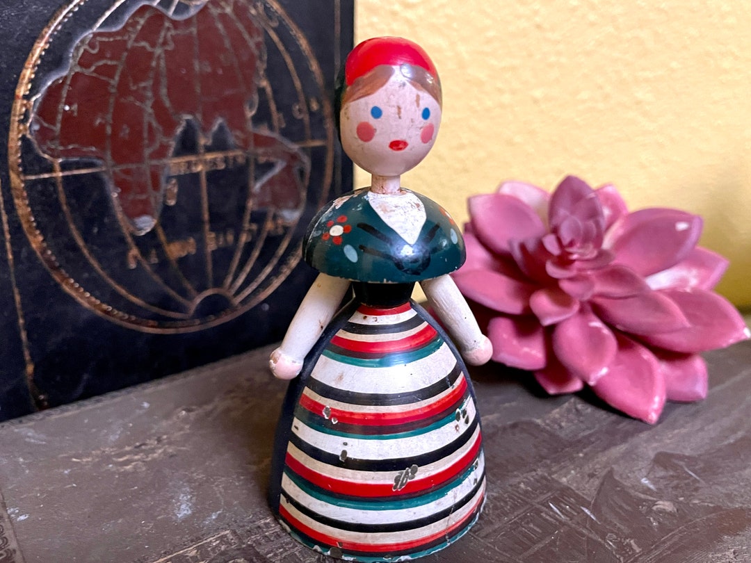 Swedish Rattvik Dalarna Girl Bell Table Figurine Wood Metal Statue ...