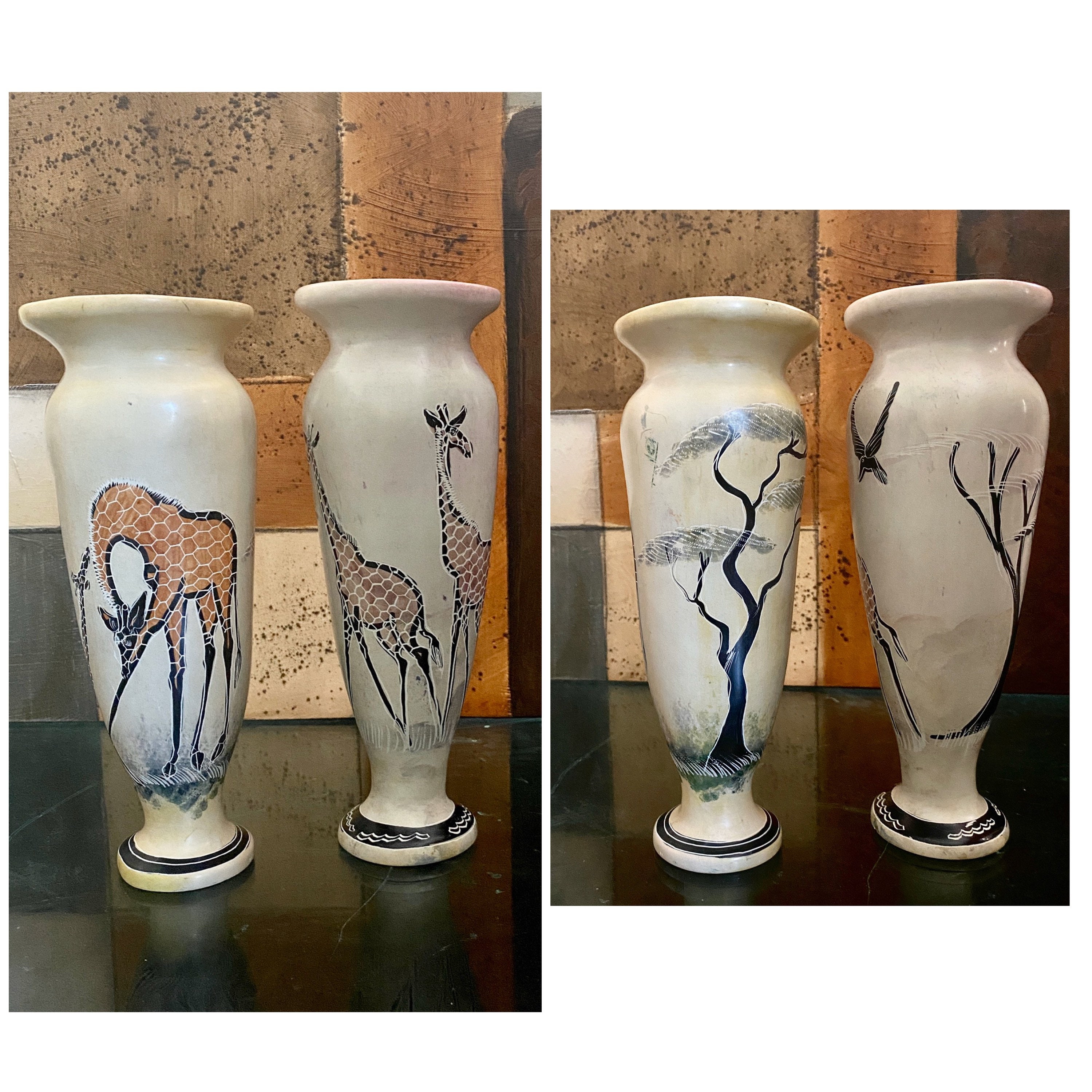 Safari Animal Vases Trophy Soapstone Handmade African Art Lion Decor ...