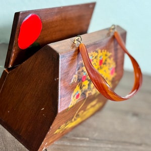 Wooden Purse Box Handmade 70s Grandmother's Gift Teacher Apple Tree Art ...