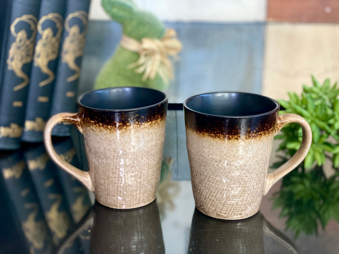 Stoneware Ceramic Coffee Cup Tall Pottery Textured Midcentury Kitchen ...