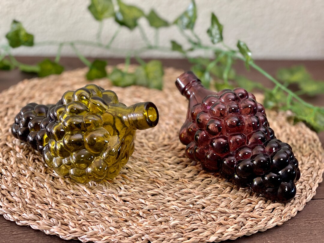 Grape Cluster Color Glass Bottles Vinegar Cruet Olive Oil Vintage ...