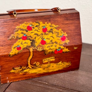 Wooden Purse Box Handmade 70s Grandmother's Gift Teacher Apple Tree Art ...