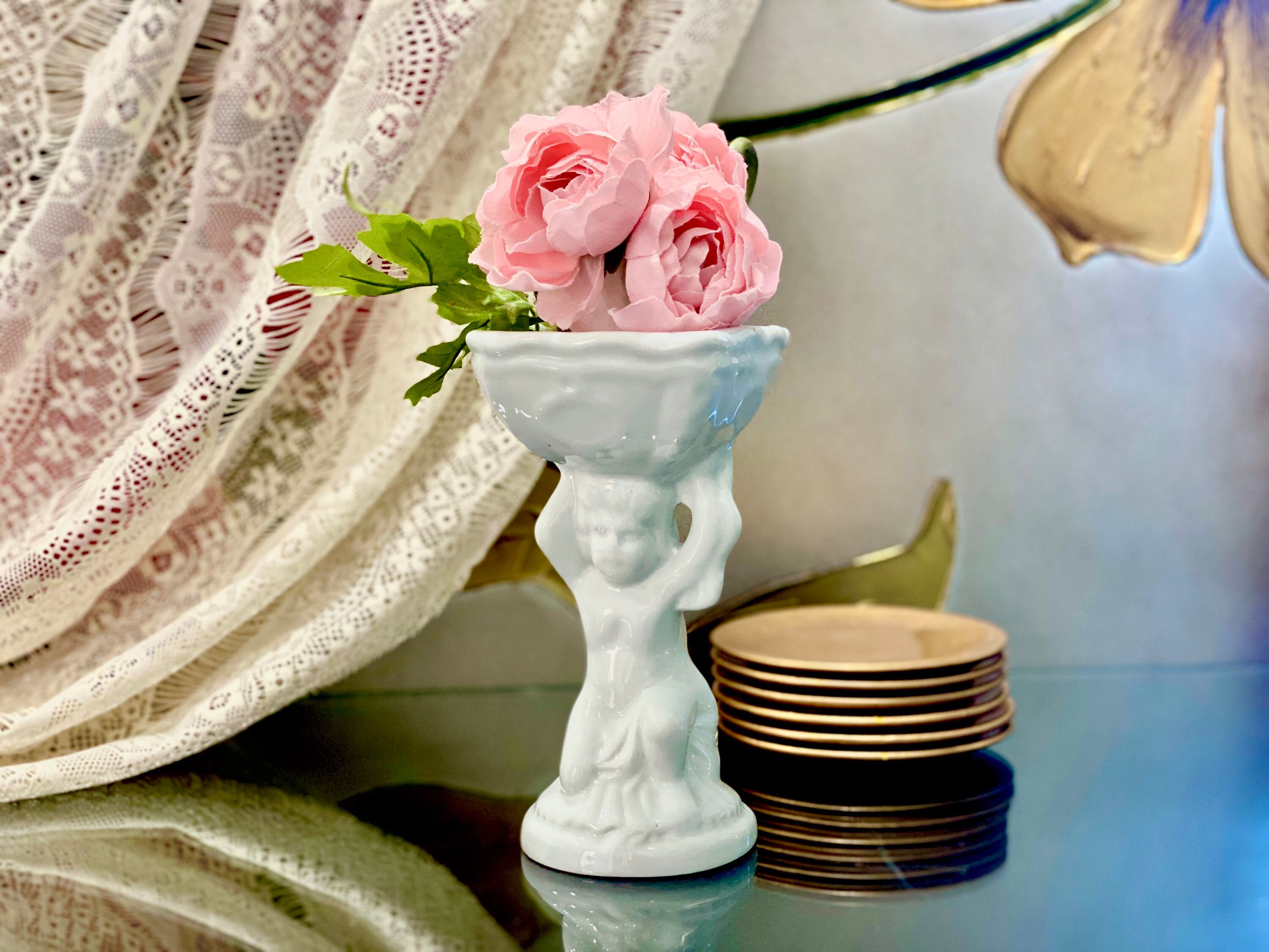 Ceramic Cherub Vase Pedestal Neoclassical Art Statue Candle | Etsy