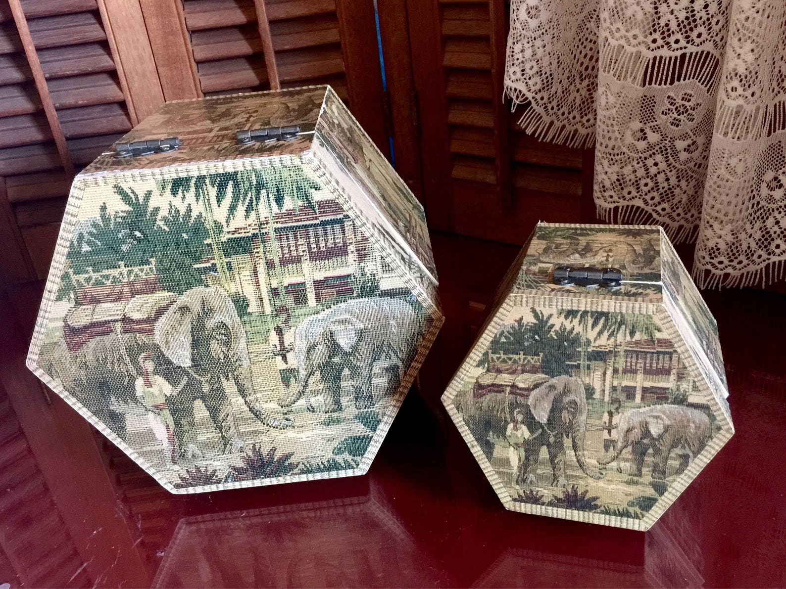 Safari Elephant Storage Box Set Two Hexagon African Indian Ethnic ...