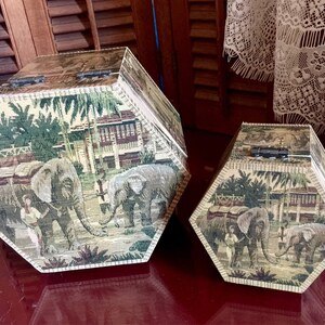 Safari Elephant Storage Box Set Two Hexagon African Indian Ethnic ...