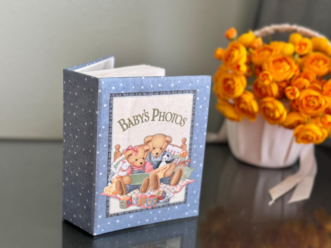 Baby Photo Album Slip in Photos 4x6 Binder Blue Jean Teddy Bear Toys ...