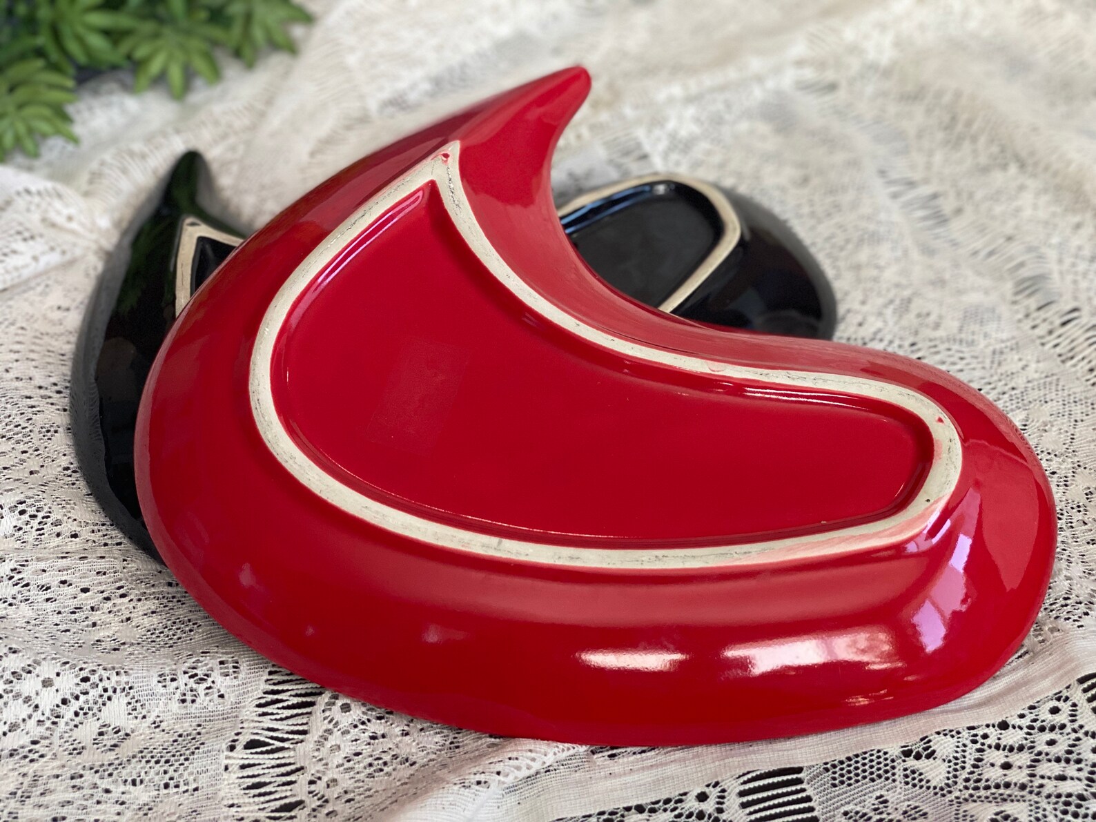 Geometric Ceramic Tray Black Red Serving Snack Dish Triangle - Etsy