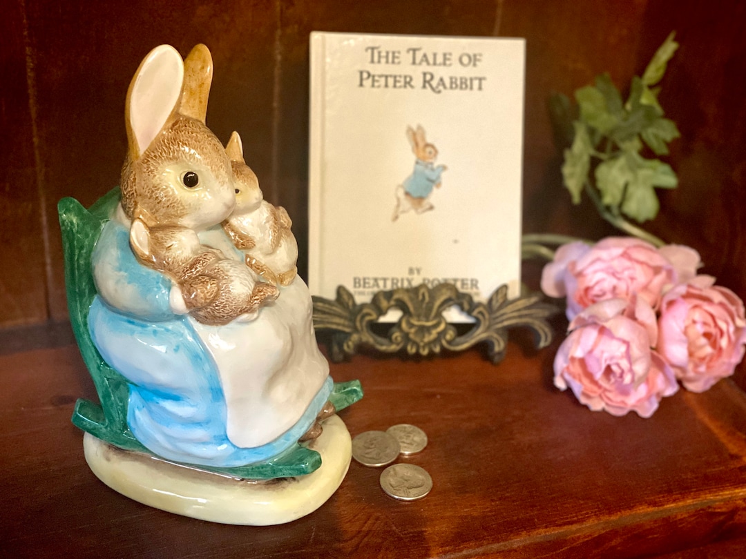 Coin Bank Mrs. Rabbit Rocking Chair Beatrix Potter Porcelain Statue ...