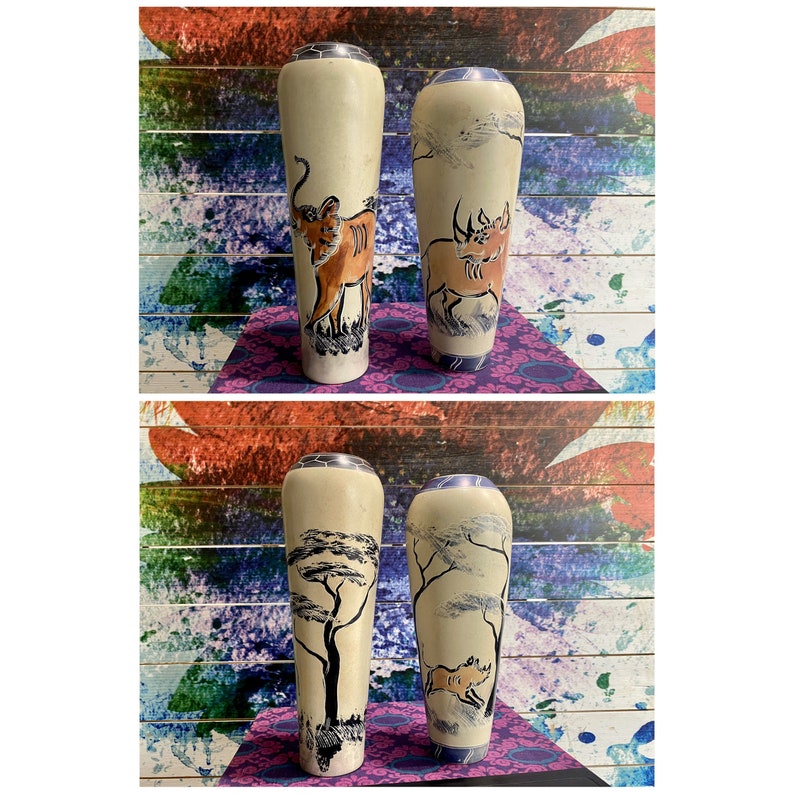 Safari Animal Bud Vases Soapstone Handmade African Art Decor Giraffe ...