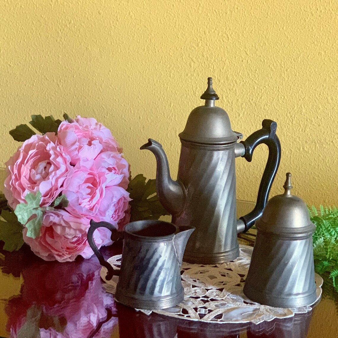 Antique Brass Teapot EPNS Kettle Creamer Sugar Bowl Hinged | Etsy