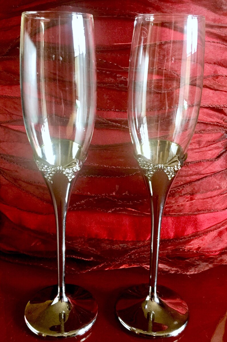 Jeweled Bow Stem Glass Flutes Wedding Toast Groom Bride Unity - Etsy
