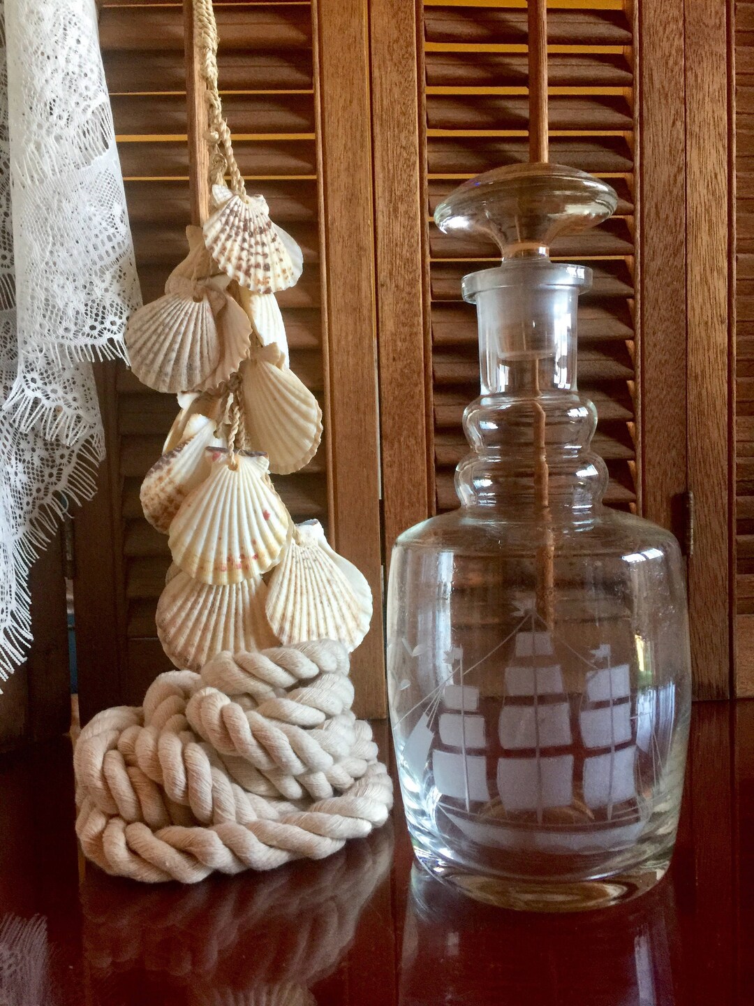 Clipper Sailing Ship Decanter Crystal Glass Stopper Tall Bottle Etched ...