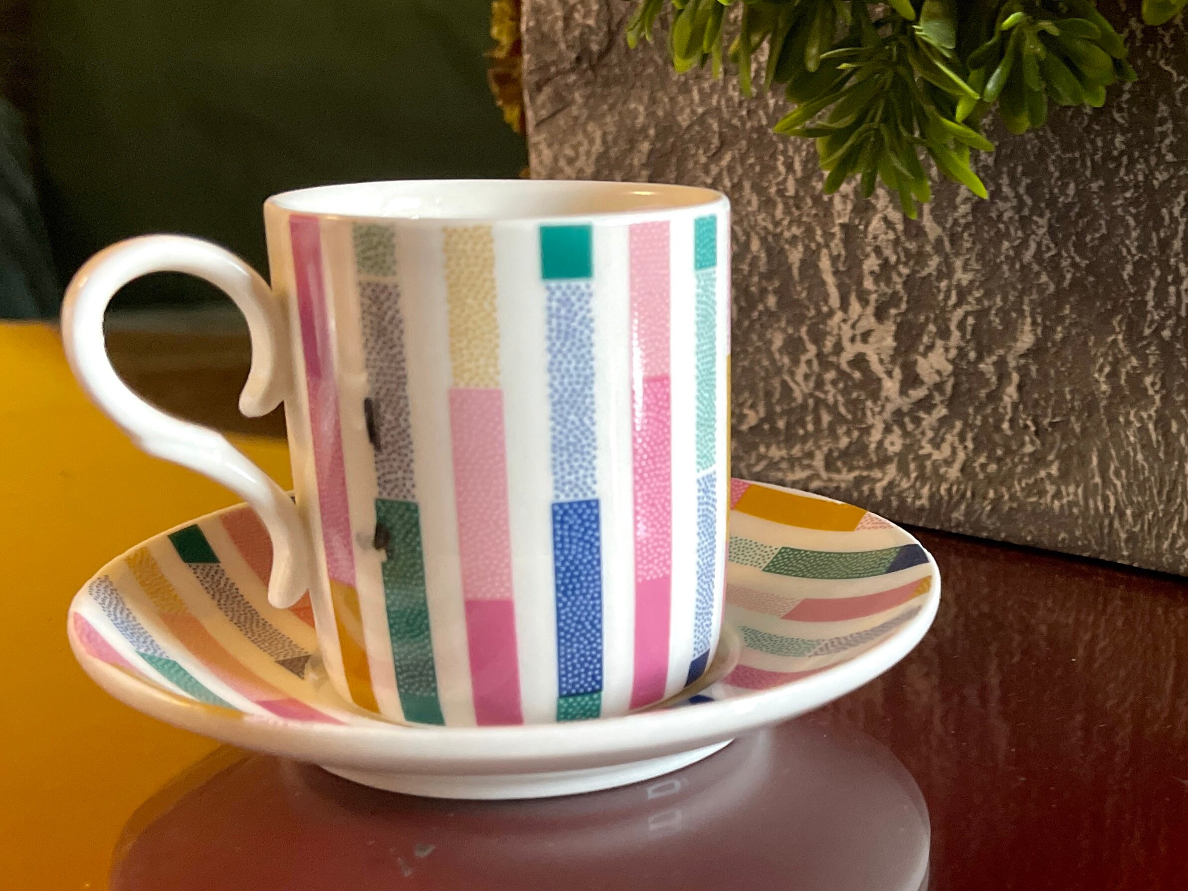 Espresso Cups Demitasse French Coffee Saucers Rainbow Colors Ceramic ...