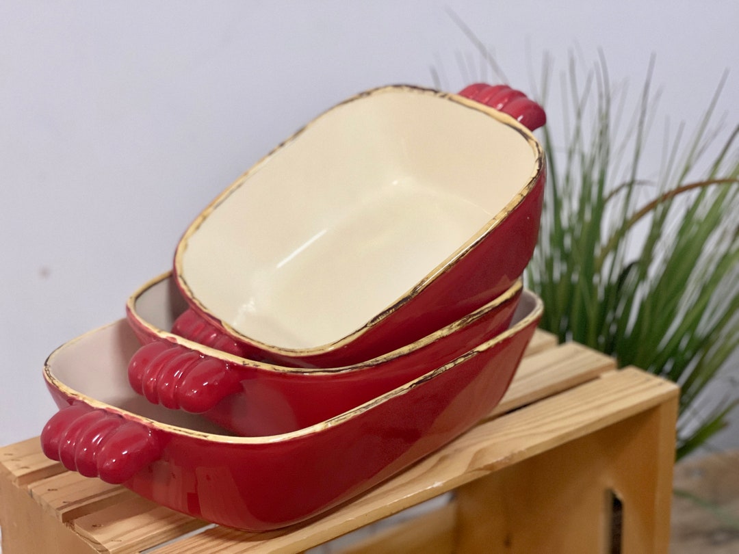 Oven Baking Casseroles Rustic Red Earthenware Italy Ceramic Serving ...