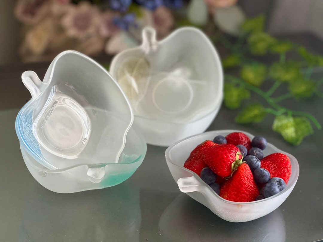 Frosted Glass Apple Bowls Dessert Dish Serving Ice Cream Leaf Textured ...