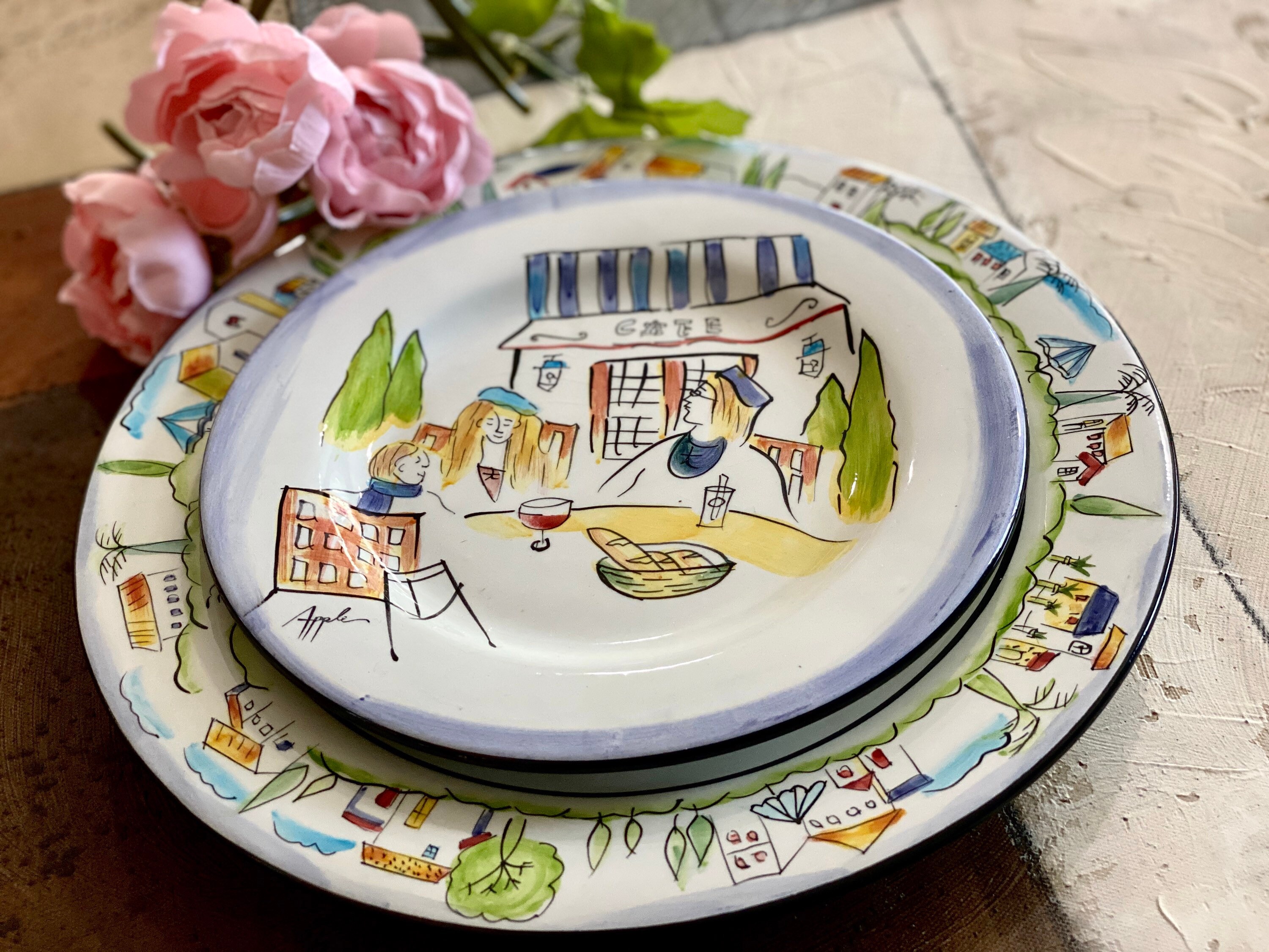 SAKURA Provence France Dinner Plate Set Handpainted Earthenware ...