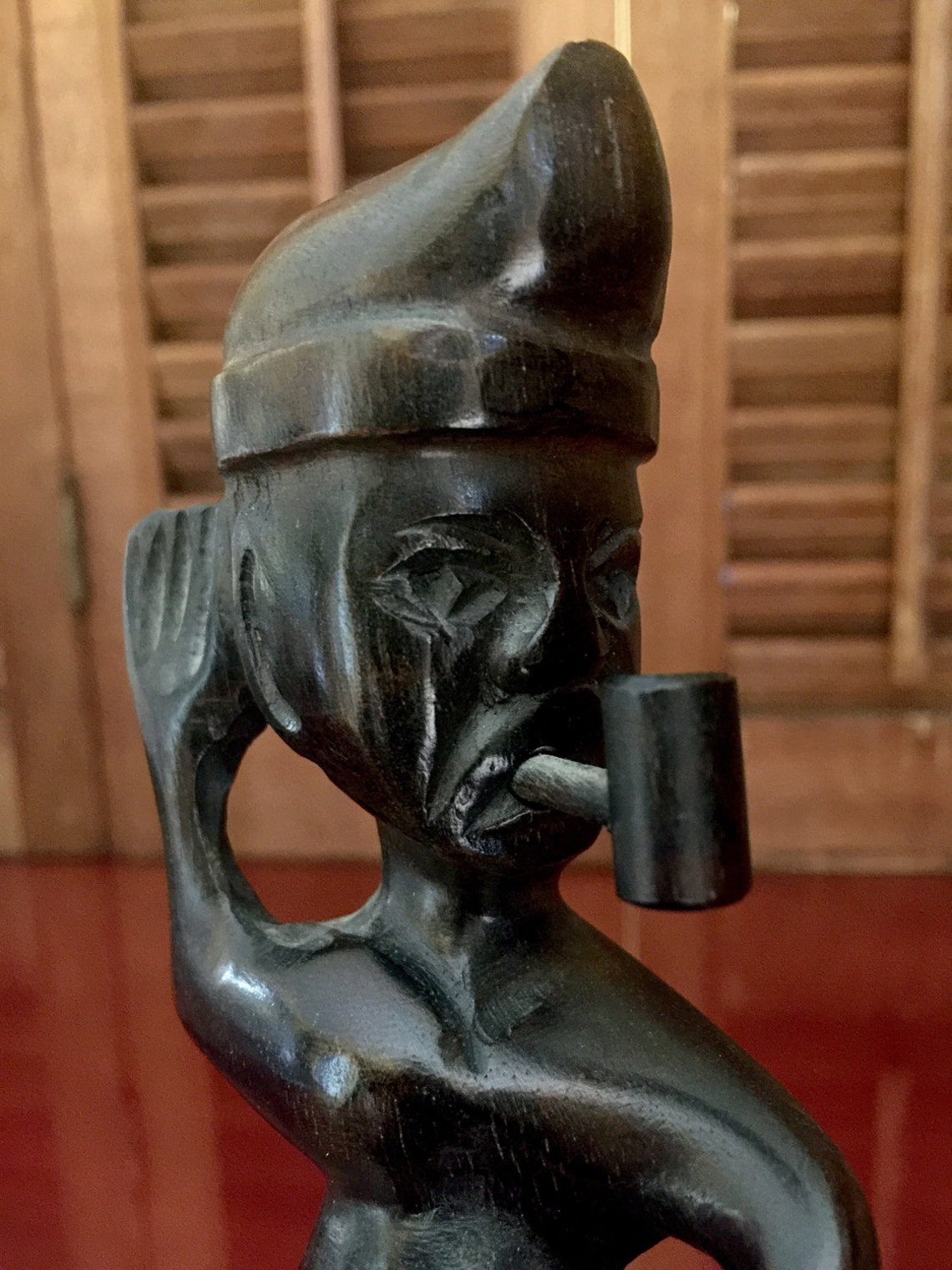 Pipe Smoking Man Wooden Statue Sailor Abstract Figurine Vintage Ebony ...